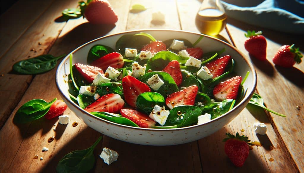 Ensalada de FRESA, ESPINACA y QUESO de CABRA FÁCIL y DELICIOSA